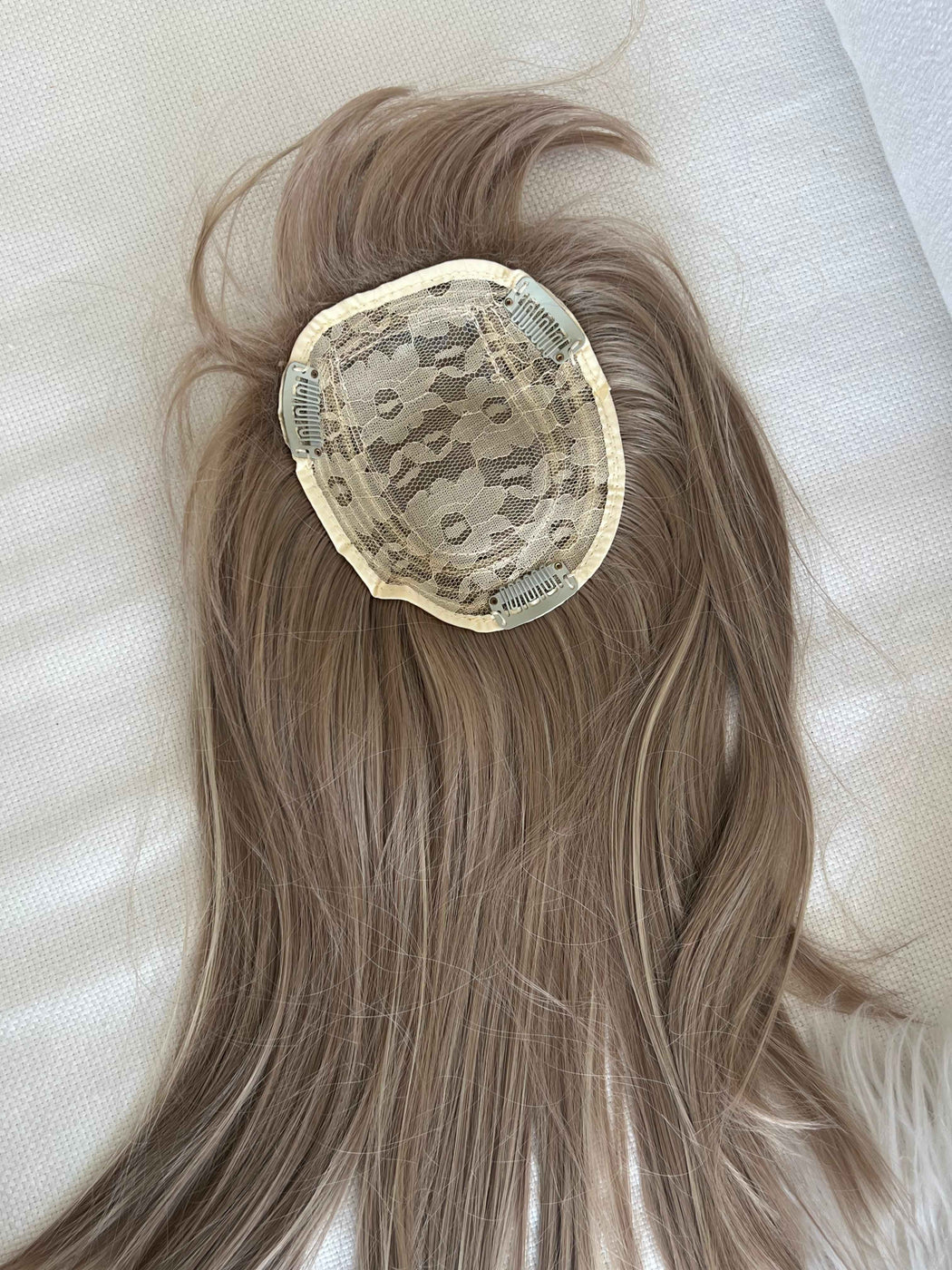 Synthetic hair topper with bangs ombre with dull blonde highlights cli ...